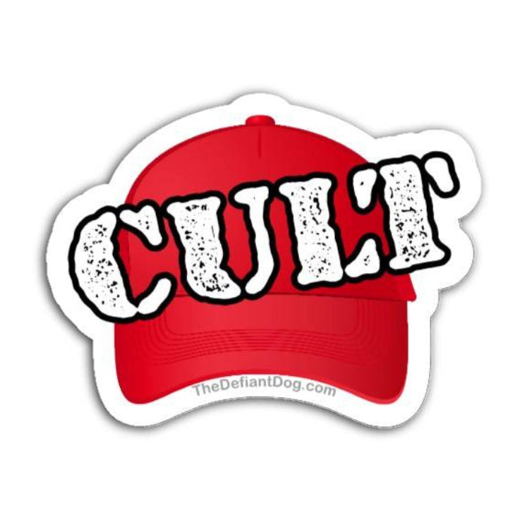 Red MAGA Hat Cult Magnet or Vinyl Decal – The Defiant Dog
